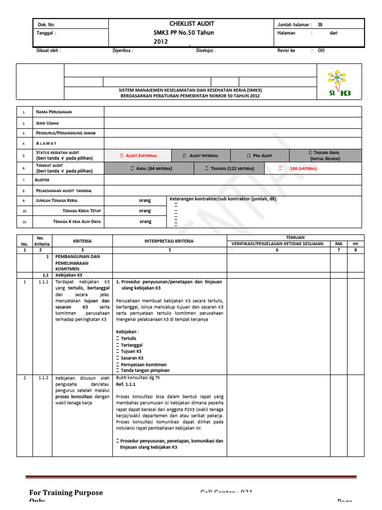 Form Ceklist Audit | PDF