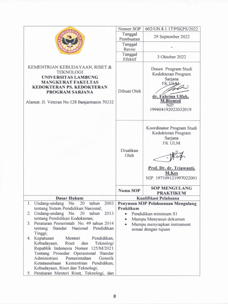 Sop Mengulang Praktikum | PDF