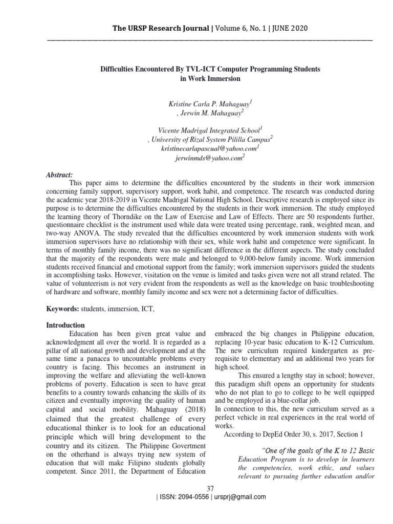 Difficulties Encountered by TVL ICT Comp-2 | PDF | Career & Growth ...
