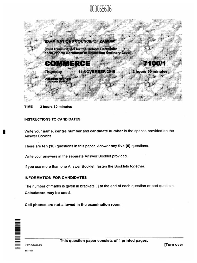 Commerce 2010 Paper-1 | PDF