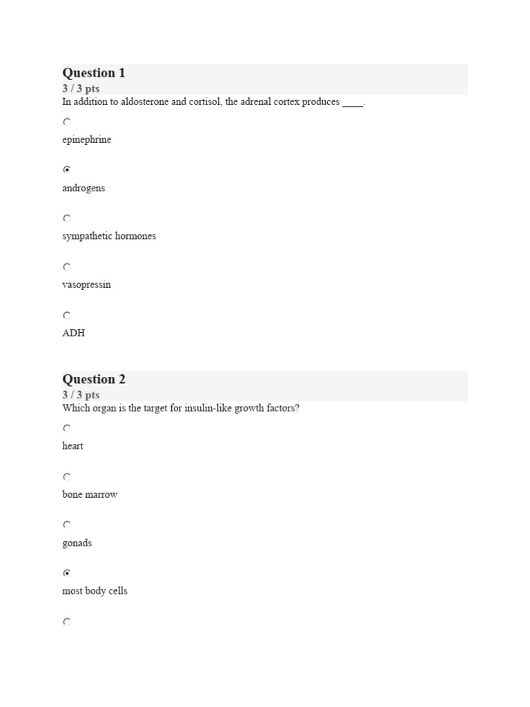 Endocrine System Hormone Quiz | PDF | Adrenal Gland | Cortisol