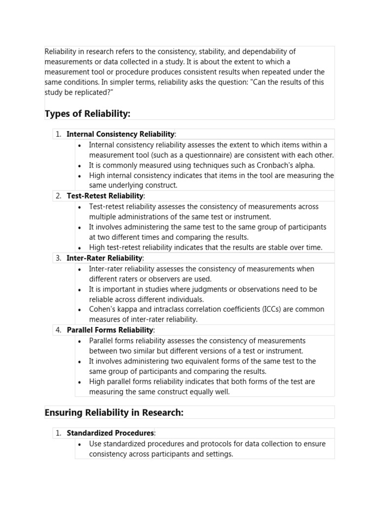 Reliability in Research | PDF | Statistical Analysis | Teaching Mathematics