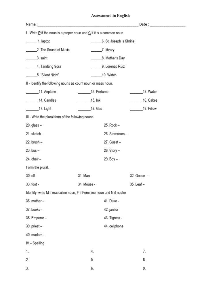 Assessment in English | PDF | Grammatical Gender | Language Mechanics