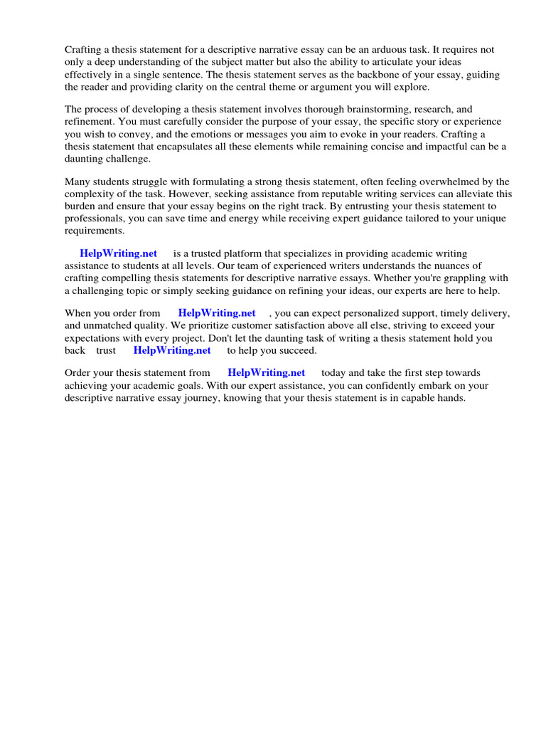 Thesis Statement For A Descriptive Narrative Essay | PDF | Essays ...