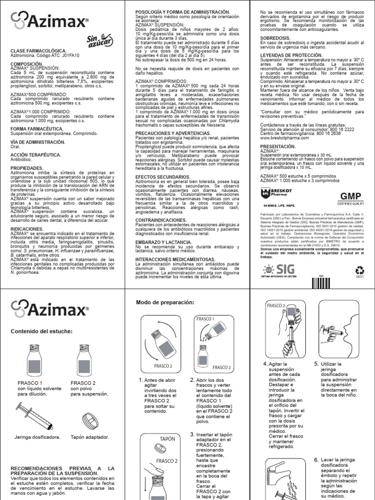 Vigc - AZIMAX 500 - 1000 - SUSPENSIÓN INSERTO | PDF | Tableta (Farmacia ...