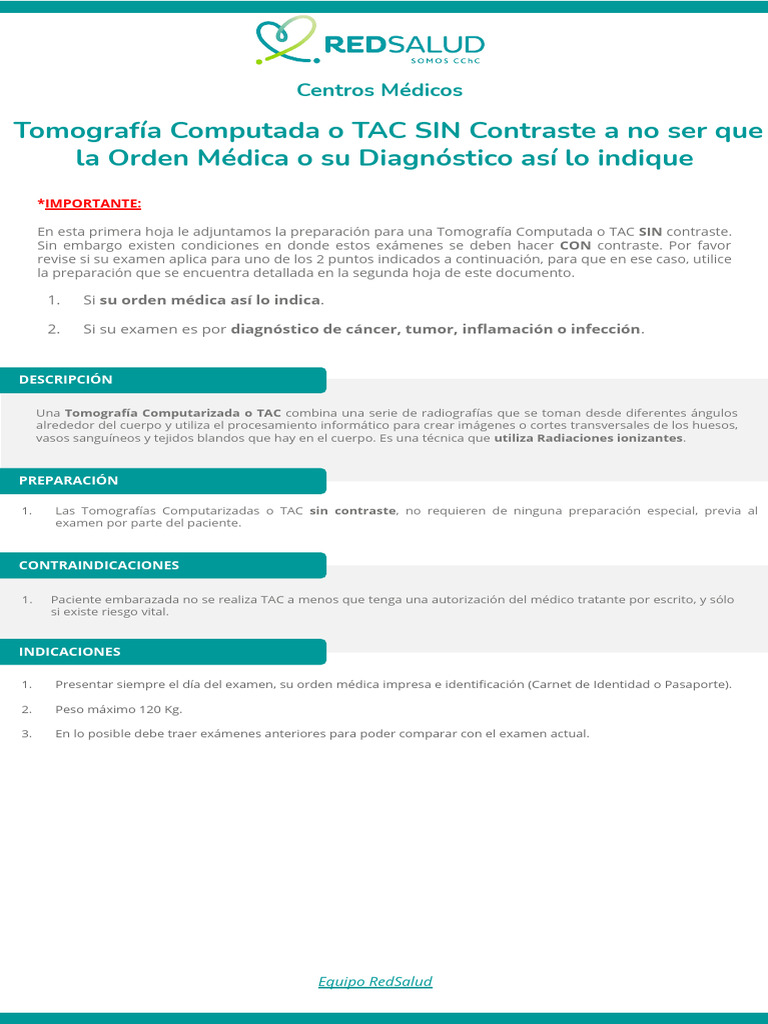 TAC Sin Contraste: Indicaciones y Preparación | PDF | Ct Scan ...