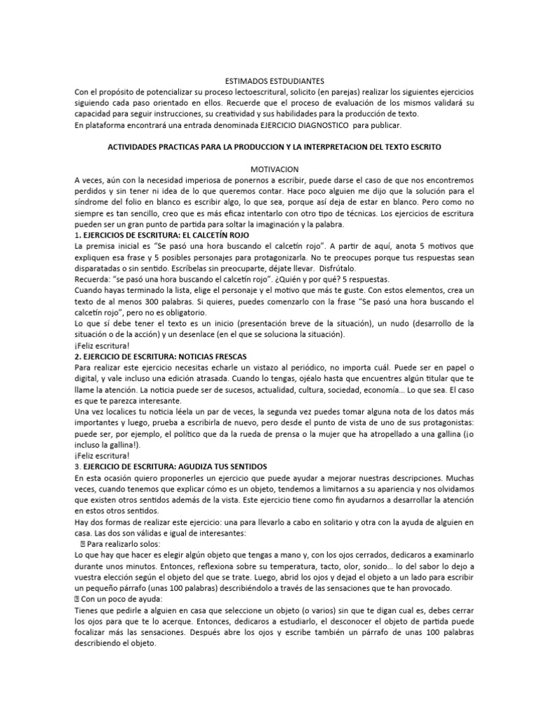 Ejercicio Diagnostico - Taller de Redaccion | PDF