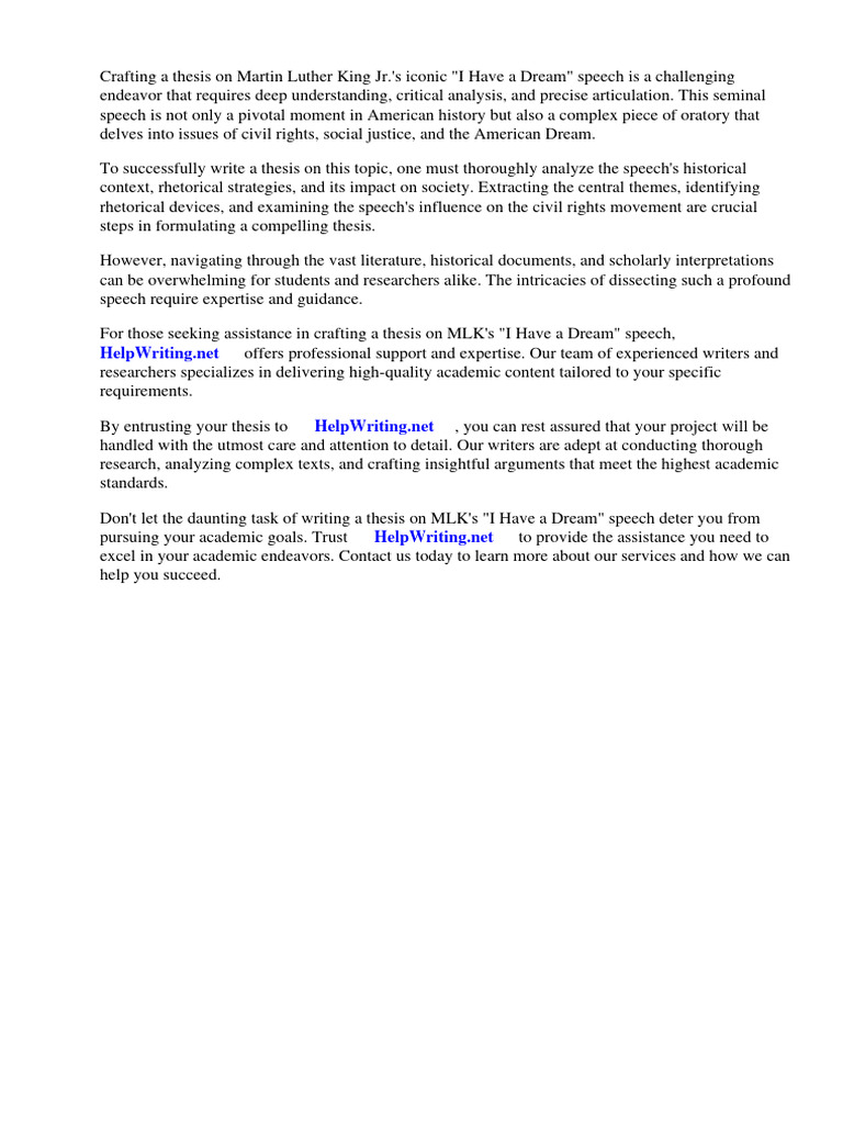 MLK I Have A Dream Speech Thesis | PDF | Martin Luther King Jr. | Rhetoric