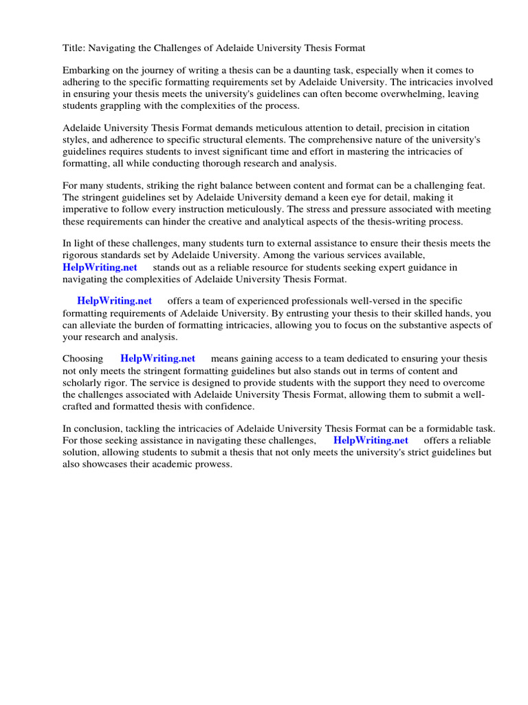 Adelaide University Thesis Format | PDF | Thesis | Academic Degree