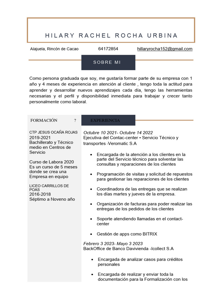 Hilary Rachel Rocha Urbina Curriculum | PDF