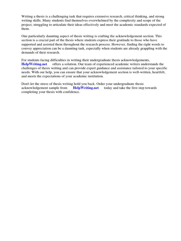 Undergraduate Thesis Acknowledgement Sample | PDF