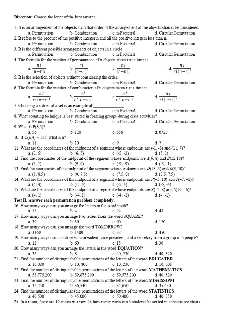 Final Exam 10 | PDF | Permutation | Circle