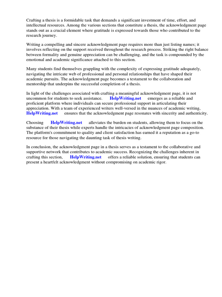 Sample Thesis Acknowledgement Page | PDF