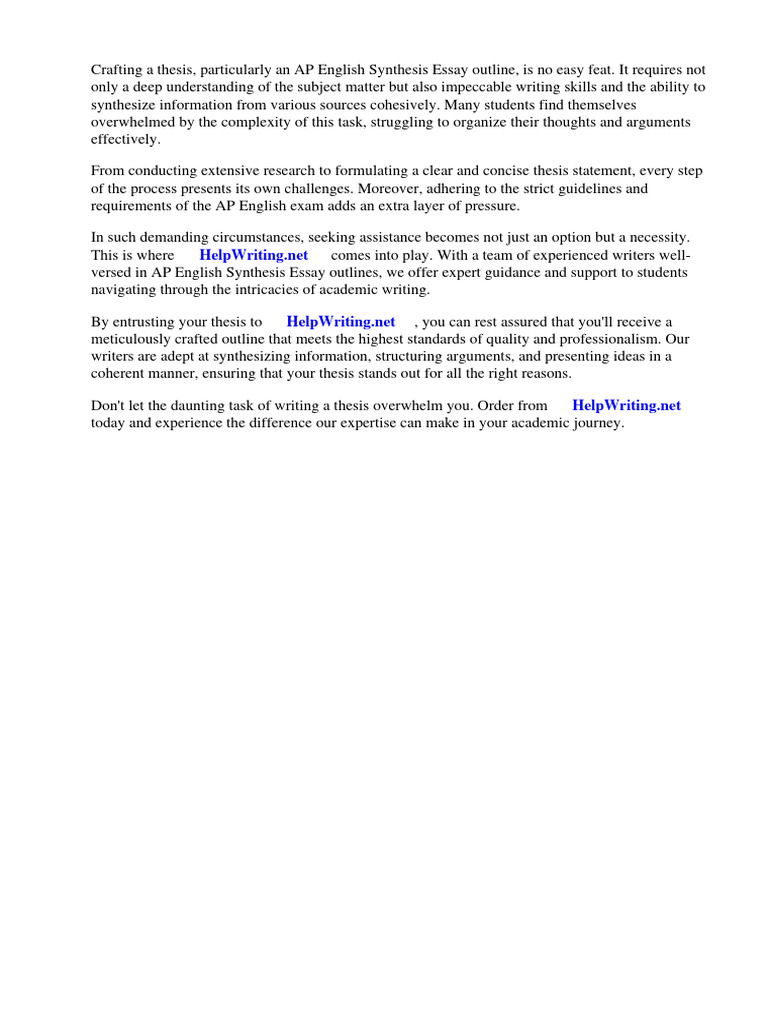 AP English Synthesis Essay Outline | PDF | Essays