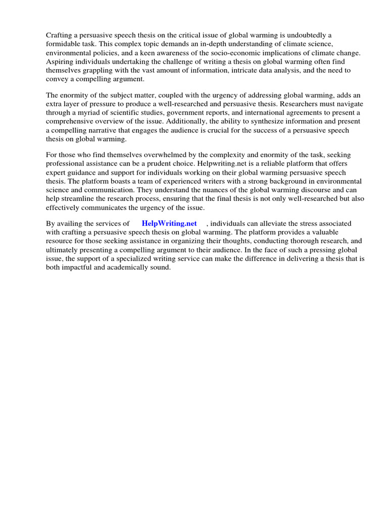 Global Warming Persuasive Speech Thesis | PDF | Climate Change ...