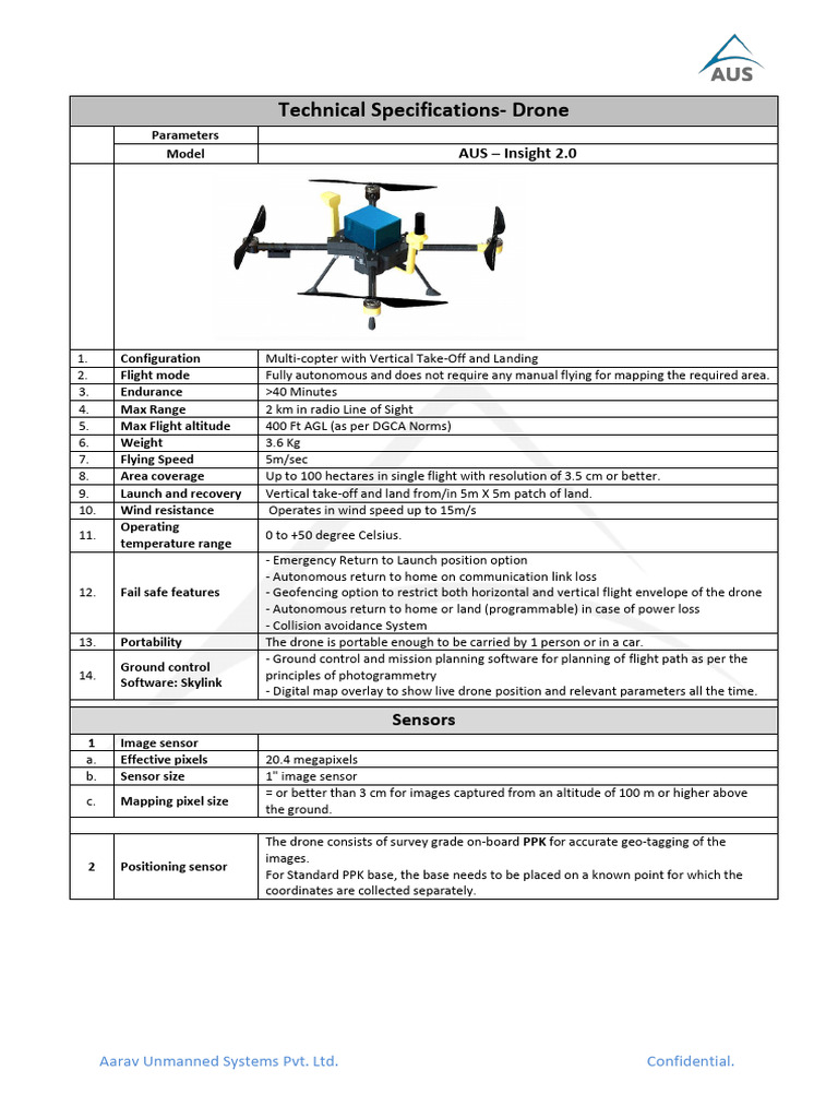AUS Insight 2.0 Drone Specifications | PDF | Unmanned Aerial Vehicle ...
