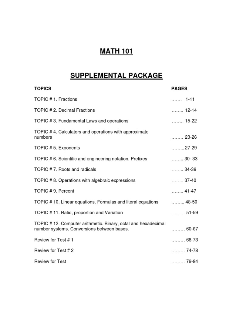 Math 101 - Supplemental Package Final | PDF | Numbers | Mathematics