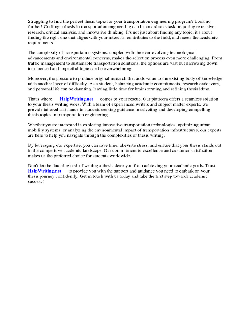 Thesis Topics For Transportation Engineering | PDF | Transport | Rail ...