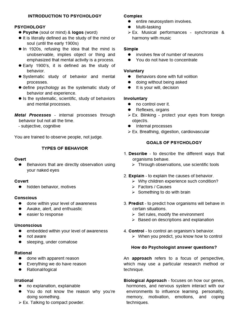 Introduction To Psychology Reviewer | PDF