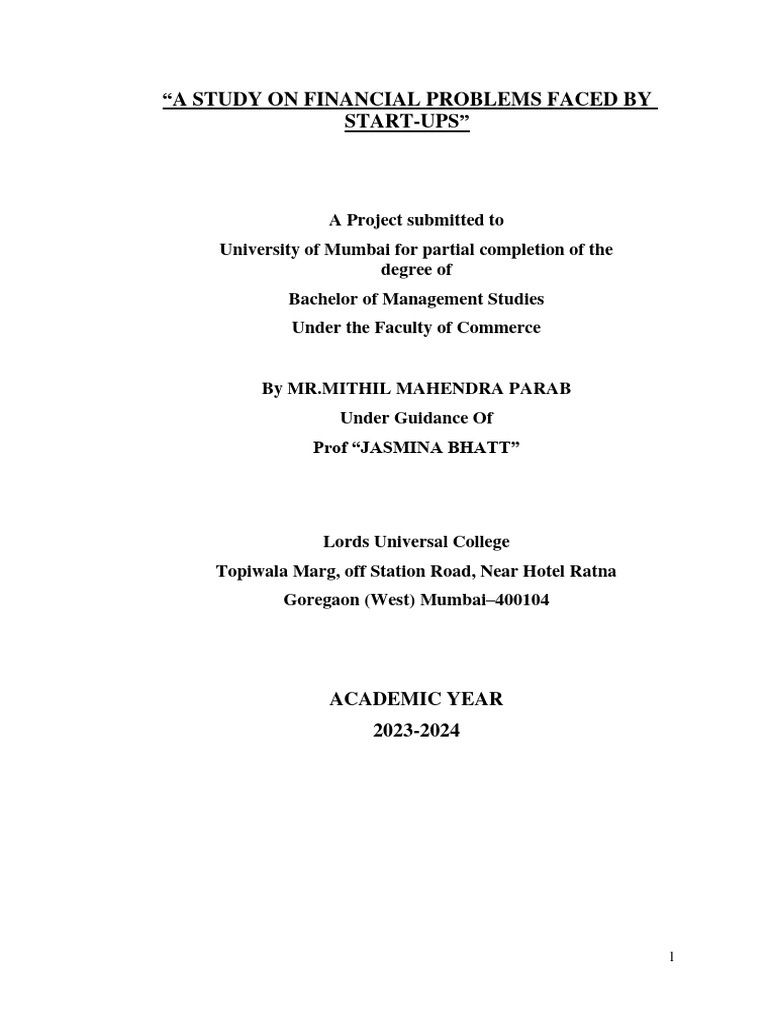 A Study On Financial Problems Faced by The Start-Ups (Black Book ...