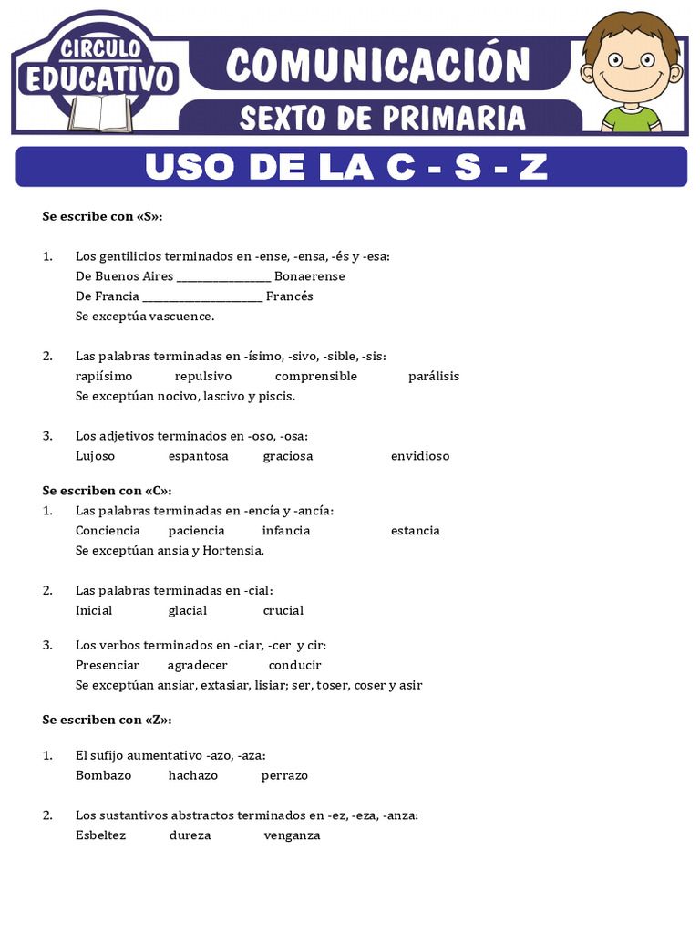 Uso-de-la-C-S-Z-para-Sexto-de-Primaria | PDF | Morfología Lingüística | Unidades Semánticas