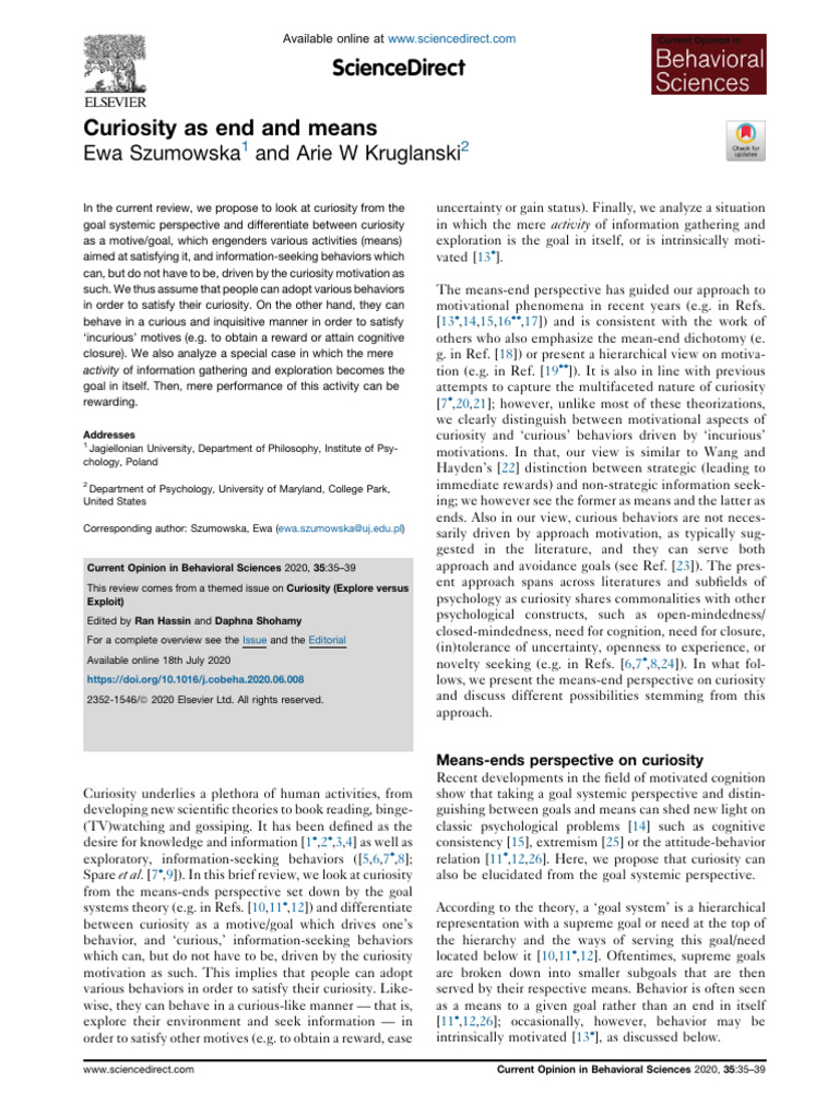 Curiosity As End and Means | PDF | Curiosity | Motivational