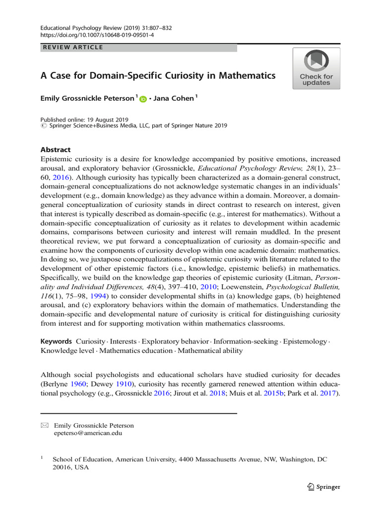 A Case For Domain-Specific Curiosity in Mathematics | PDF | Curiosity ...
