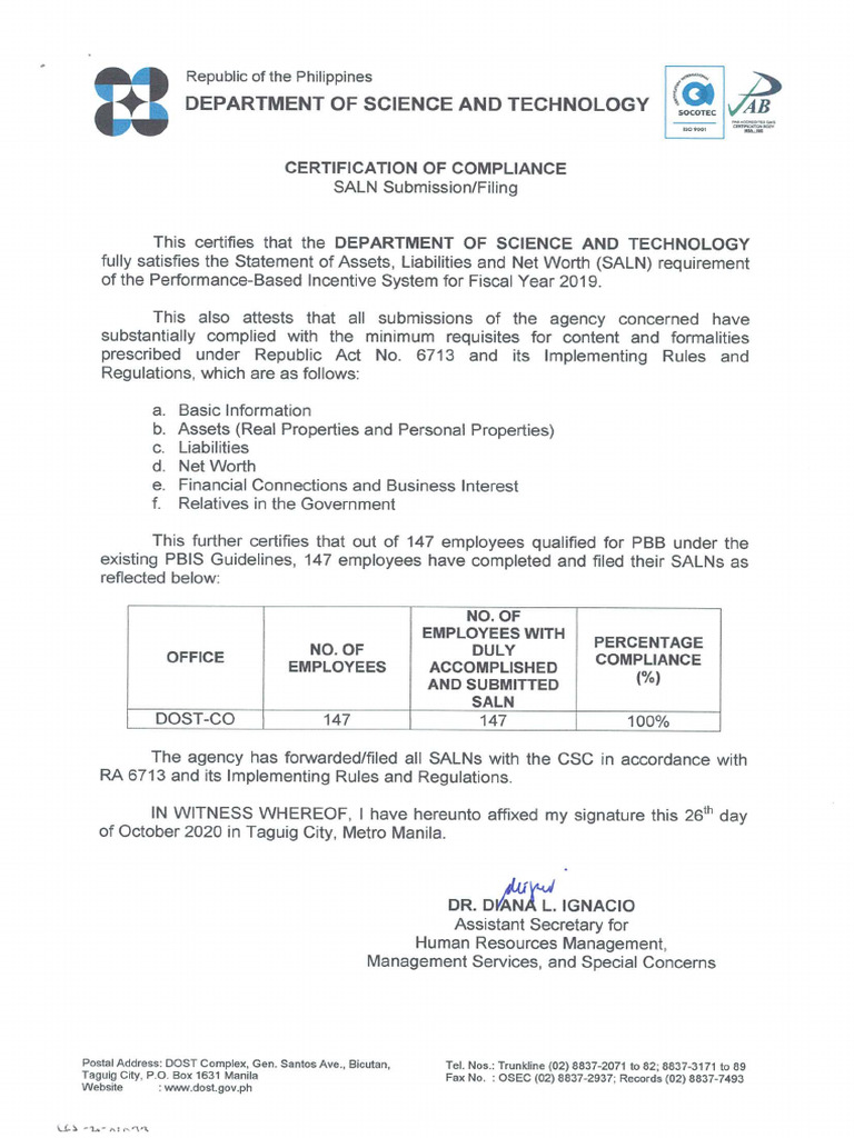 2019 SALN Certificate of Compliance | PDF