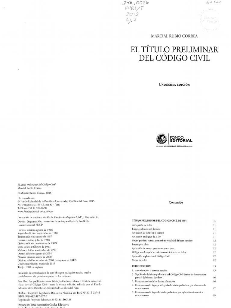 El Titulo Preliminar Del Codigo Civil 11ed-Marcial Rubio Correa | PDF