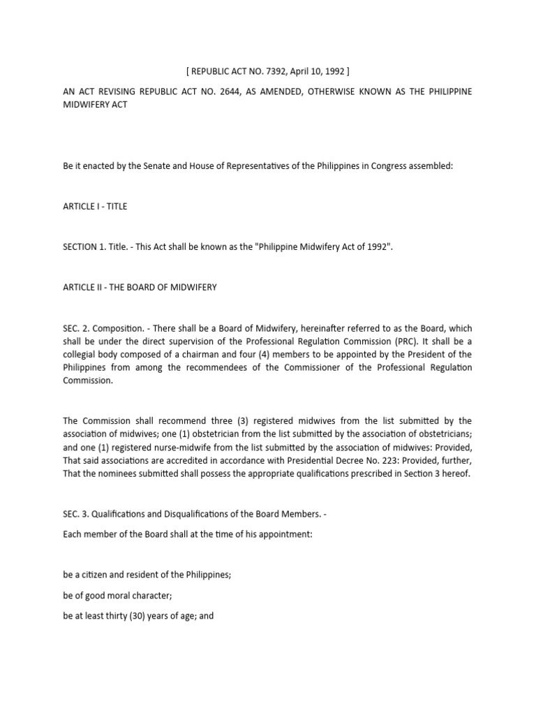 Ra 7392 Midwife | PDF | Midwife | Midwifery