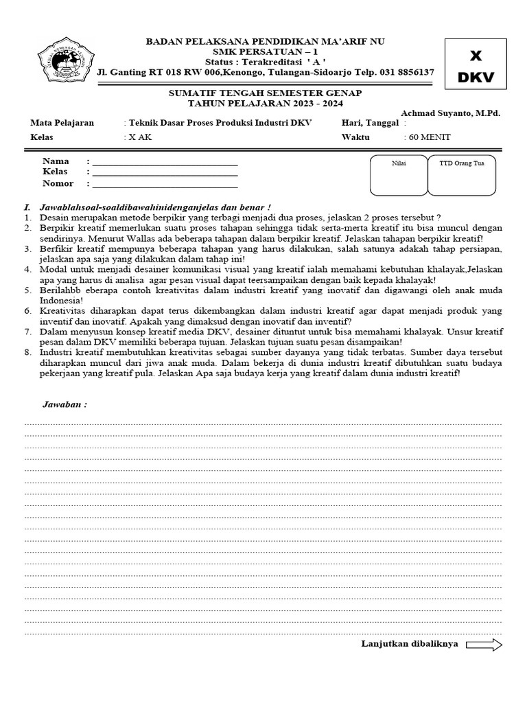 Teknik Dasar Proses Produksi Industri DKV - Kelas X DKV | PDF