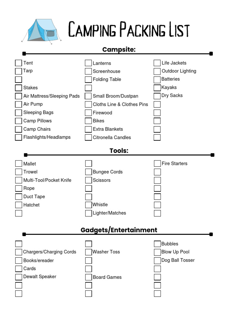 Camping Checklist | PDF | Hamburgers
