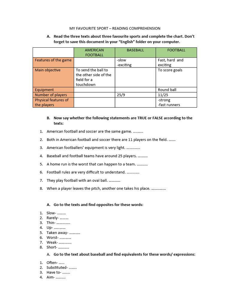 Sports Reading Comprehension Guide | PDF