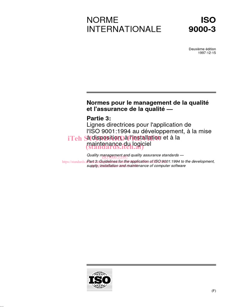 Lignes directrices ISO 9000-3:1997 | PDF | Organisation internationale ...