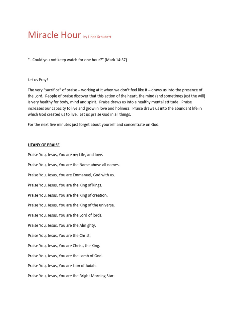 Miracle Hour Prayer | PDF | Forgiveness | Jesus