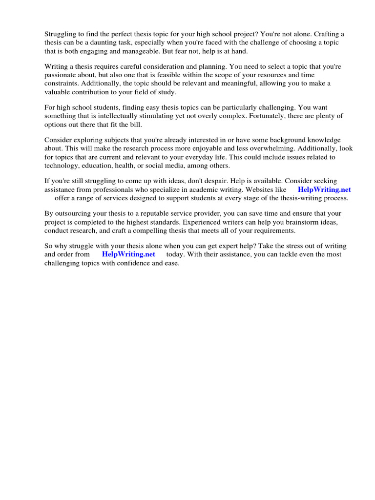 Easy Thesis Topics For High School Students | PDF