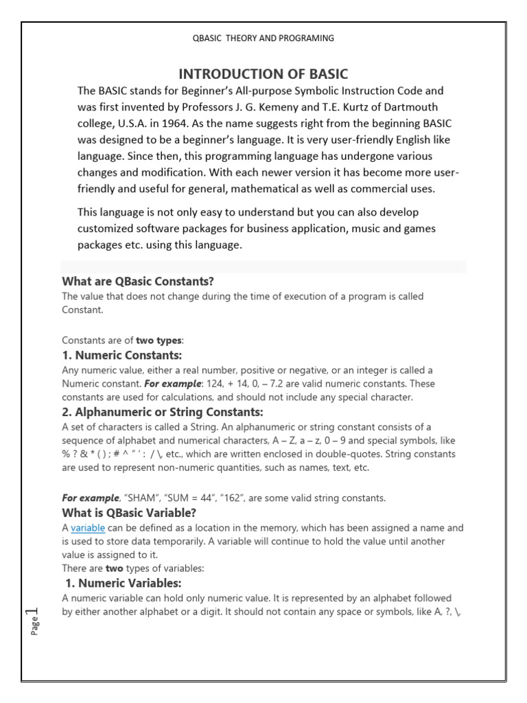 Qbsic Notes and Theory For Class 5 6 | PDF | Area | String (Computer ...