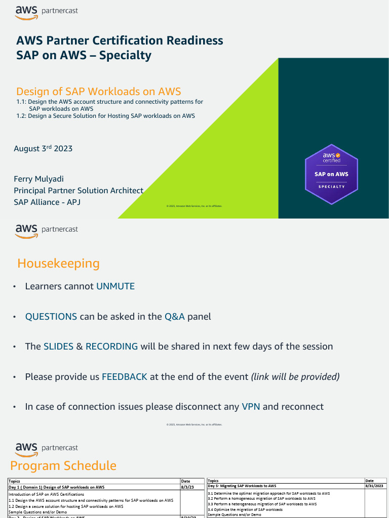 AWS Partner Certification Readiness - SAP on AWS - Specialty (1 of 6) - Design of SAP Workloads ...