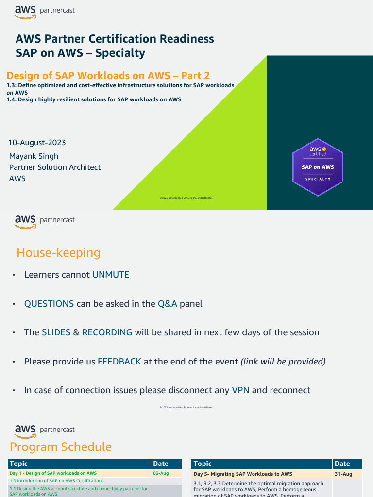 AWS Partner Certification Readiness - SAP On AWS - Specialty (2of 6) - Design of SAP Workloads ...
