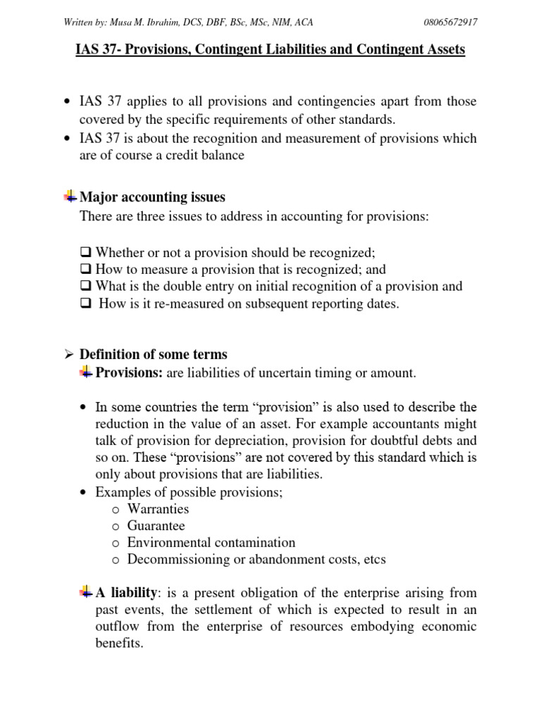 IAS 37 - Provisions Contingent Liabilities and Contingent Assets | PDF ...