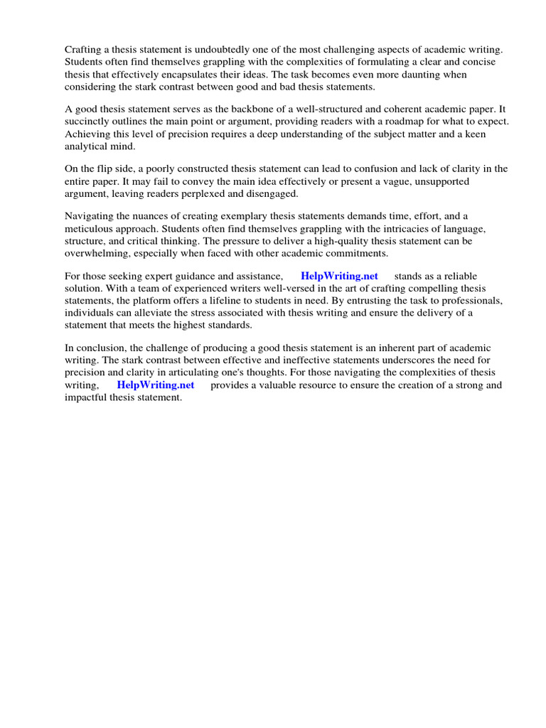 Examples of A Good and Bad Thesis Statement | PDF | Essays | Thesis