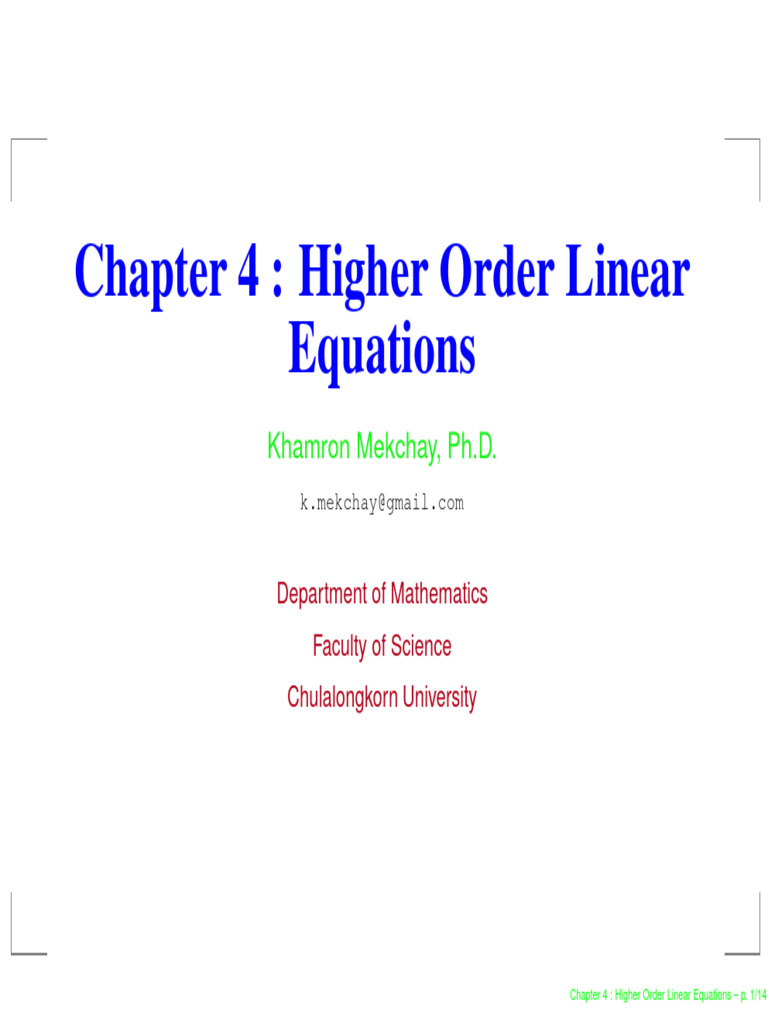 Higher Order Linear Differential Equations | PDF | Equations | Algebra
