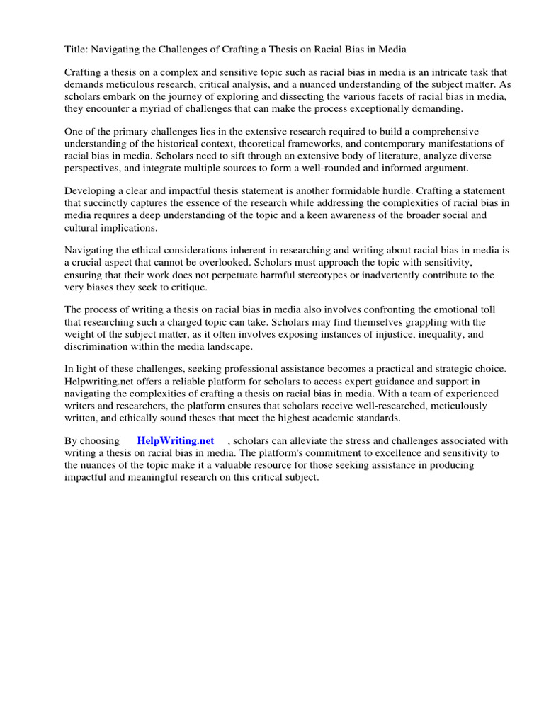 Thesis Challenges: Racial Bias in Media | PDF | Bias | Race (Human ...