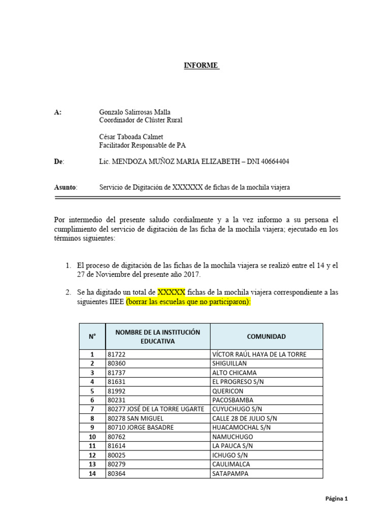 INFORME DE TERCERO FICHA Adicional | PDF