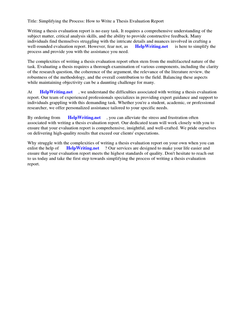 How To Write Thesis Evaluation Report | PDF | Thesis | Evaluation