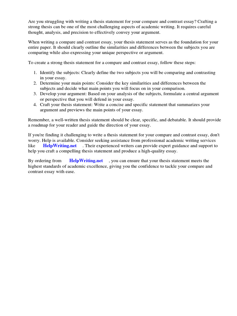 How Do You Write A Thesis Statement For A Compare and Contrast Essay | PDF | Essays | Thesis