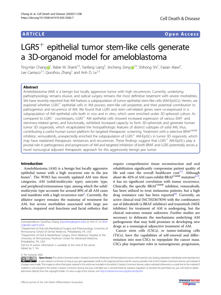 LGR5+ Epithelial Tumor Stem-Like Cells Generate | PDF | Biotechnology ...
