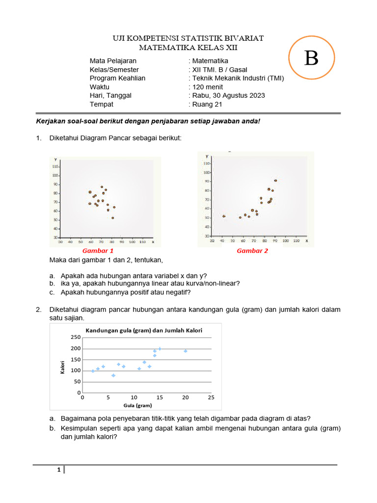 D. Uji Kompetensi Statistik Bivariat - Ke-1-Tmi. B | PDF