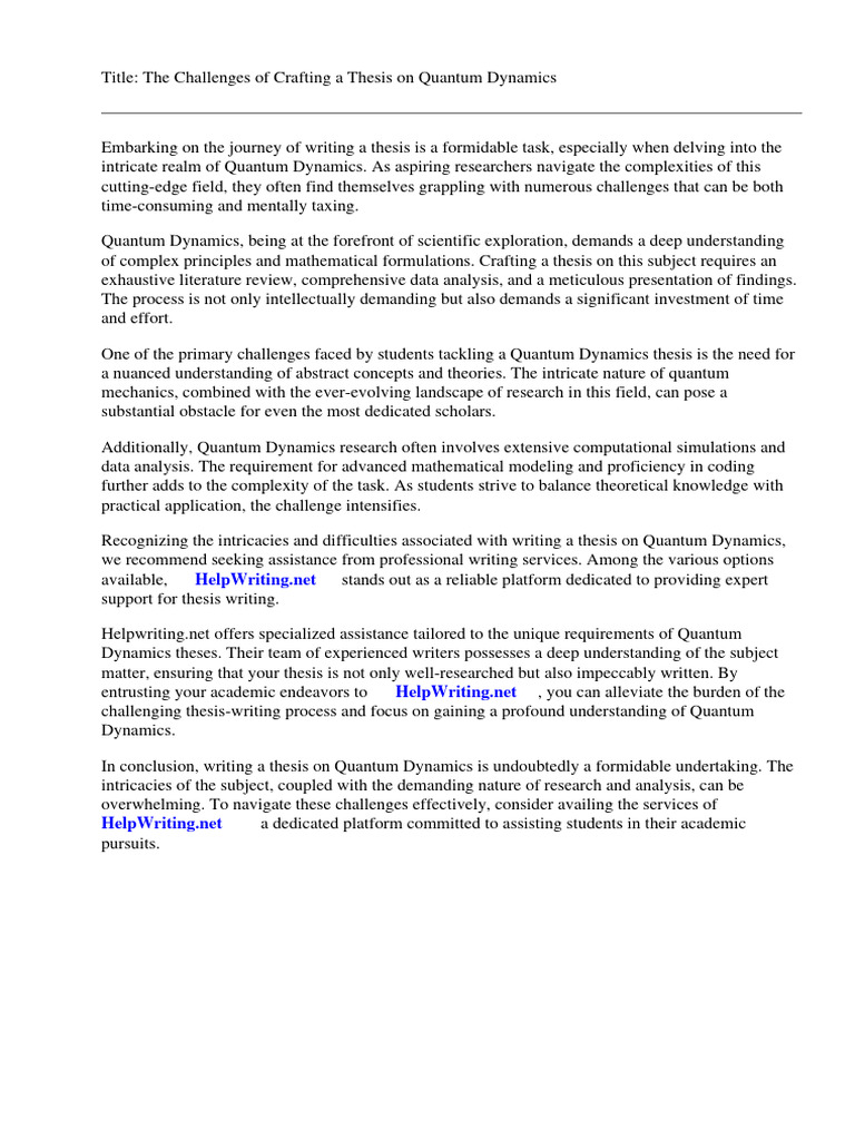 Thesis Quantum Dynamics | PDF