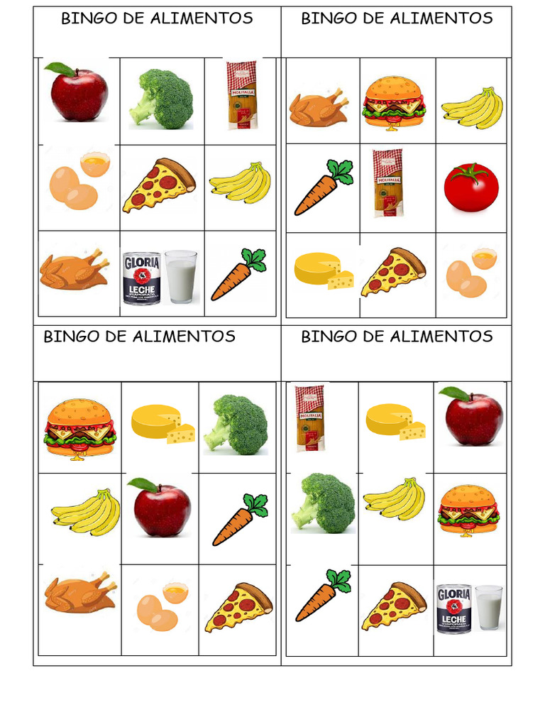 Bingo de Alimentos Saludables para Imprimir | PDF